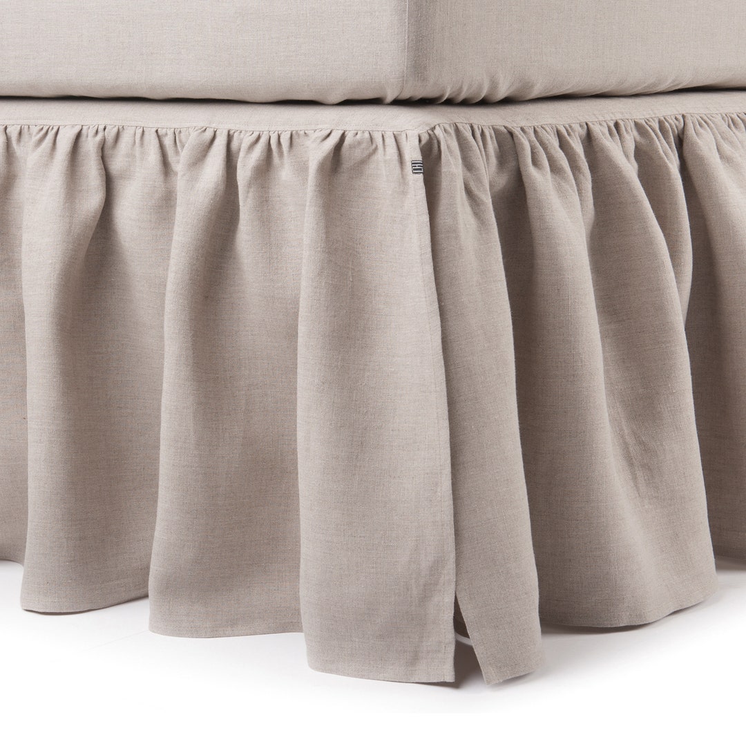 Linen Dust Ruffle, Split Coners Gathered Linen Bedskirt, Custom Linen ...