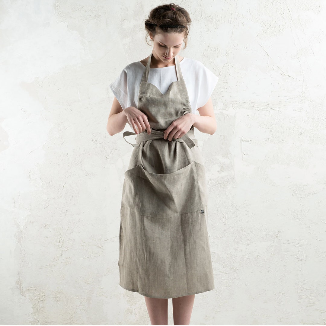 Natural Linen Apron in Various Colors, Long Linen Apron, Full Aprons ...