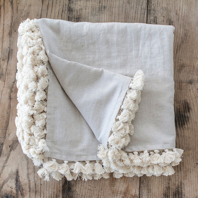 Tassel tablecloth Linen tablecloth with tassel fringe | Etsy