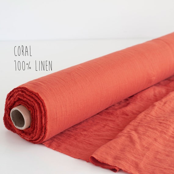 Coral linen fabric by the yard Linen fabric Fabric for | Etsy