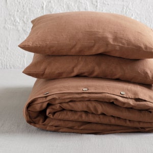 Camel Linen Duvet Cover With Coconut Buttons, Natural Linen Duvets in ...