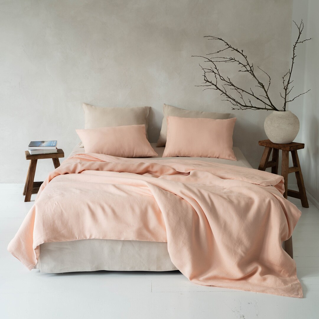 Natural Duvet Cover With Zipper Pale Peach, Linen Duvet Covers in ...