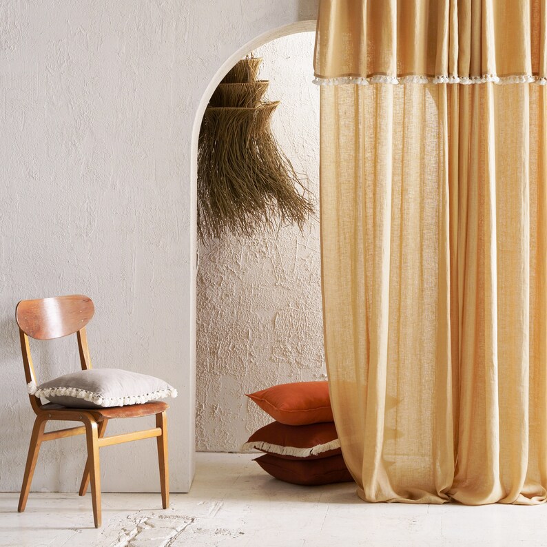 Sheer Linen Curtains Drop Cloth Curtains With Tape for Rings | Etsy