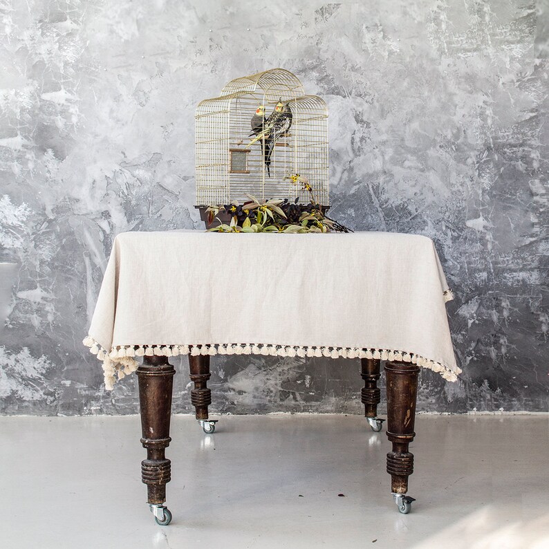 Tassel Tablecloth Linen Tablecloth With Pom Poms Natural - Etsy