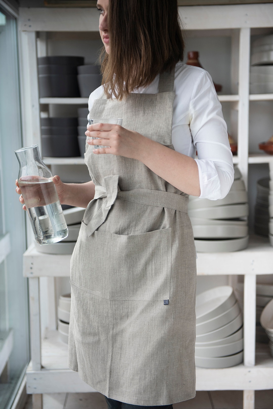 Natural Linen Apron, Handmade Apron With Pockets, Full Apron, Unisex ...