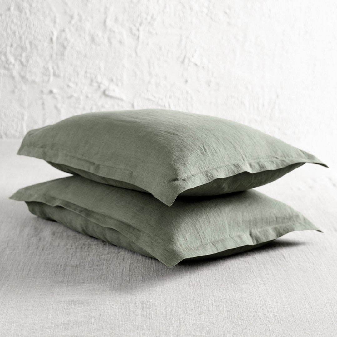 Moss Green Pillowcases, Linen Pillowcase Set of Two, Natural Pillow ...