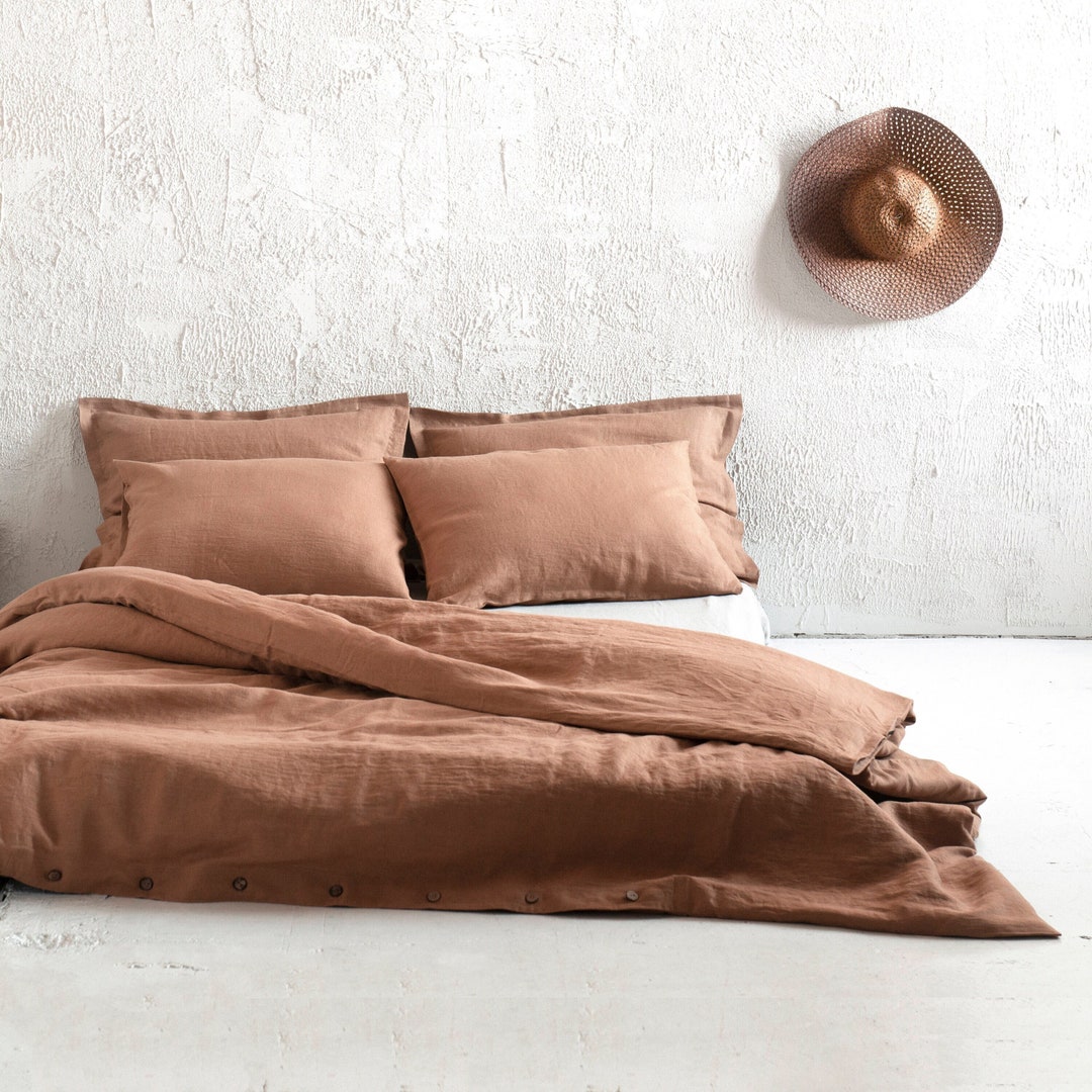Camel Linen Duvet Cover With Coconut Buttons Natural Linen - Etsy