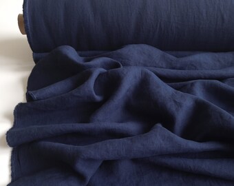 Linen Dark Navy Blue Fabric by the Yard - Etsy