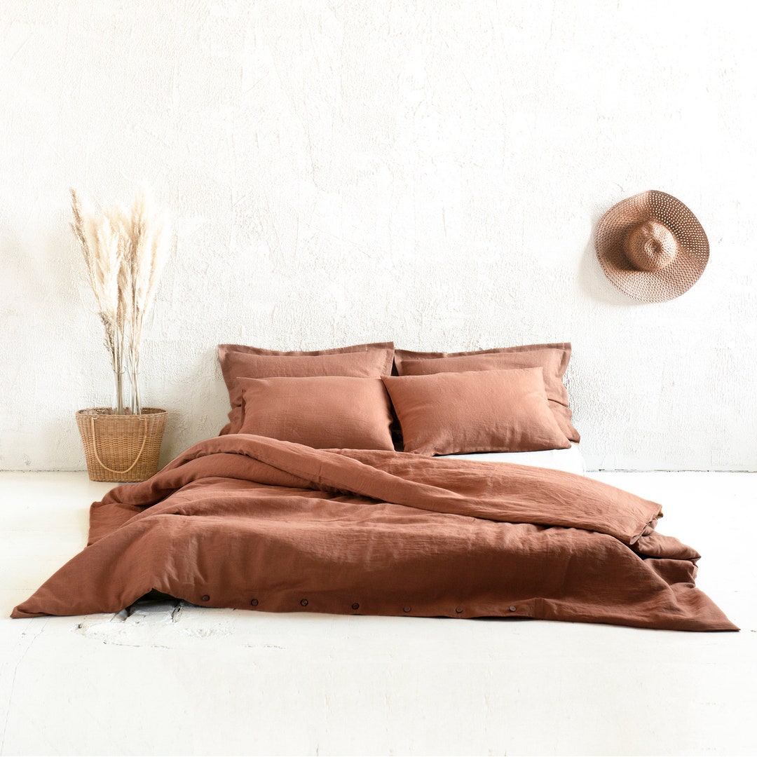 Camel Linen Duvet Cover With Coconut Buttons, Natural Linen Duvets in ...