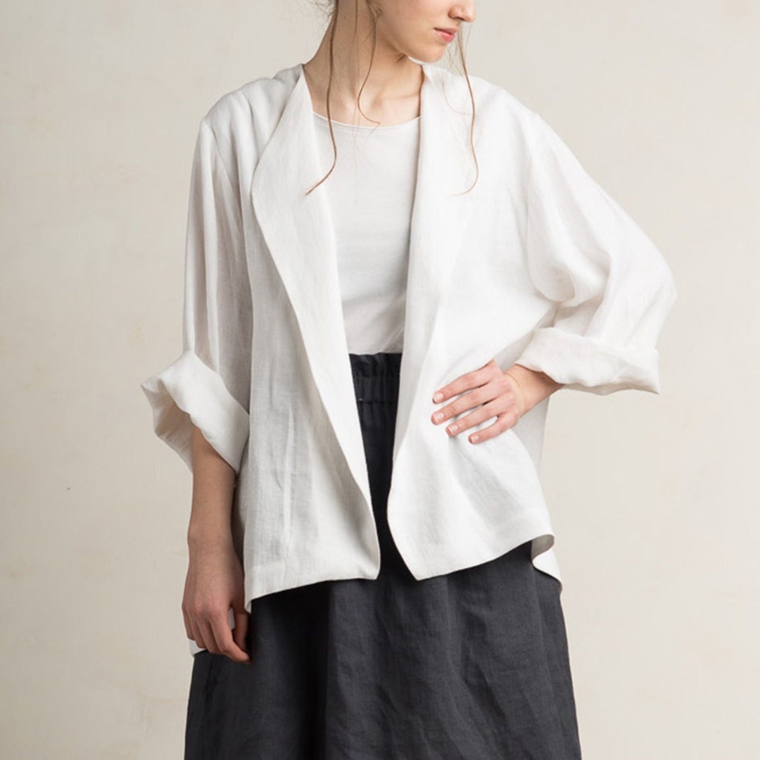 White Linen Jacket Women, White Linen Blazer, Casual Linen Jacket for ...