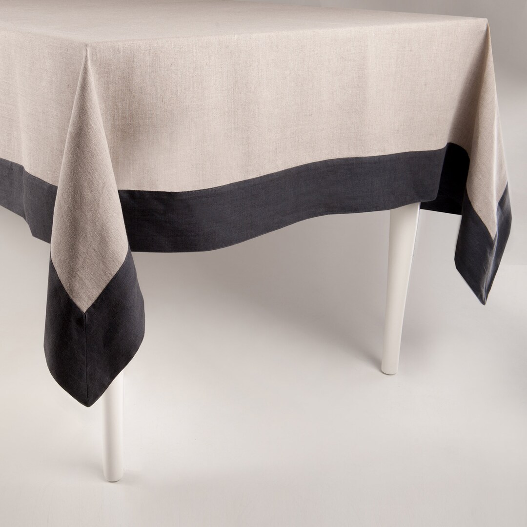 Linen Tablecloth With Border, Large Edged Tablecloth Custom, Natural ...