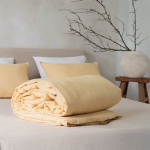Linen Duvet Cover Butter Yellow, Natural Duvets With Zipper, Pale ...