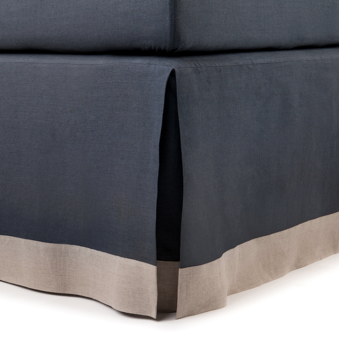 Linen Bed Skirt Color Block, Custom Bedskirt With Border, Natural Box ...