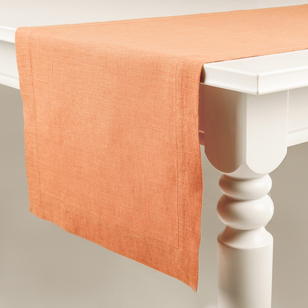Linen Table Runner in Peach Clay, Natural Dining Table Runner in ...