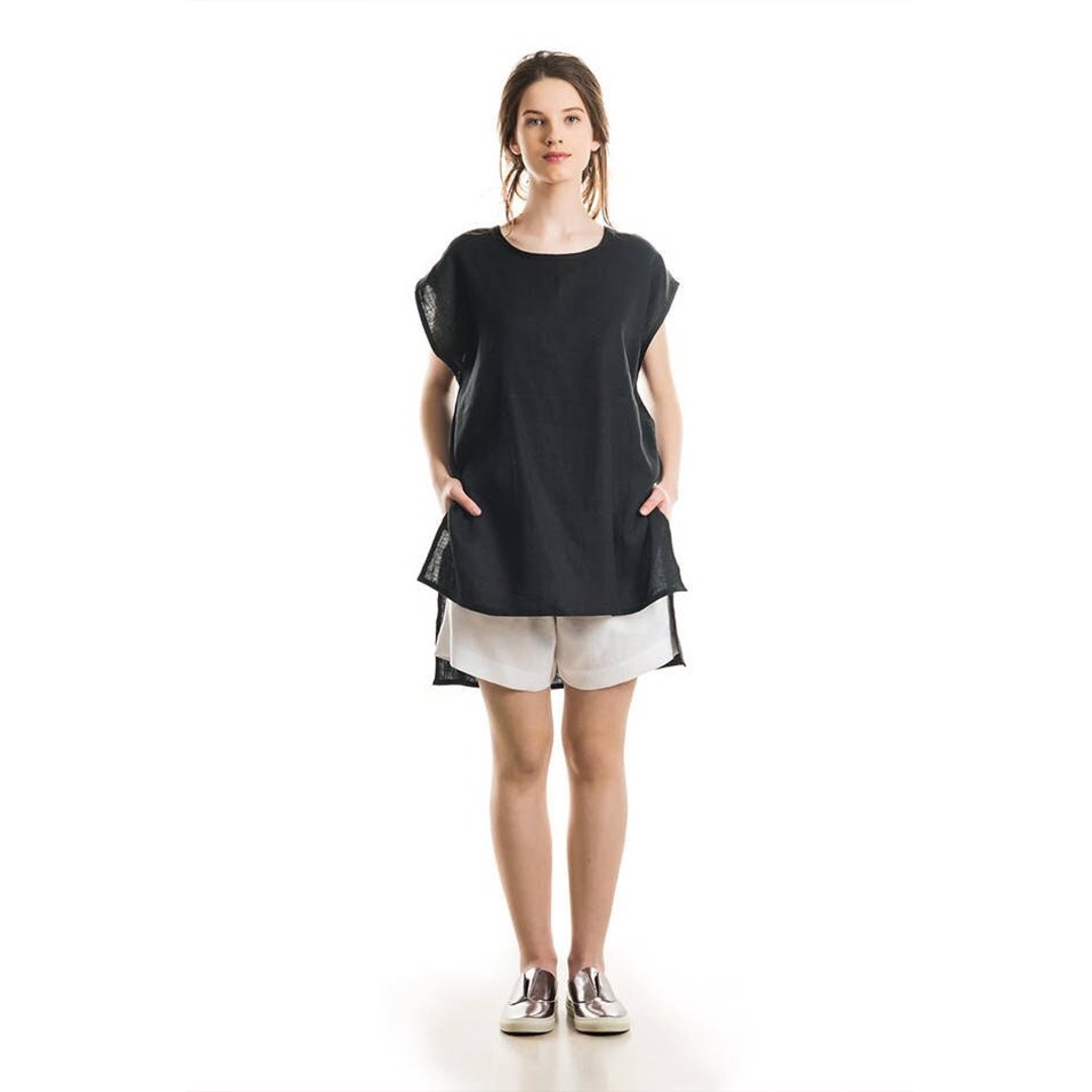 Linen Tunic for Women, Long Black Linen Top, Linen Summer Clothing ...