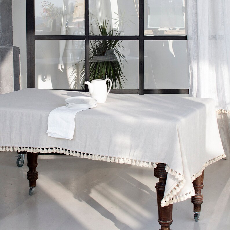 Tassel tablecloth Linen tablecloth with tassel fringe | Etsy