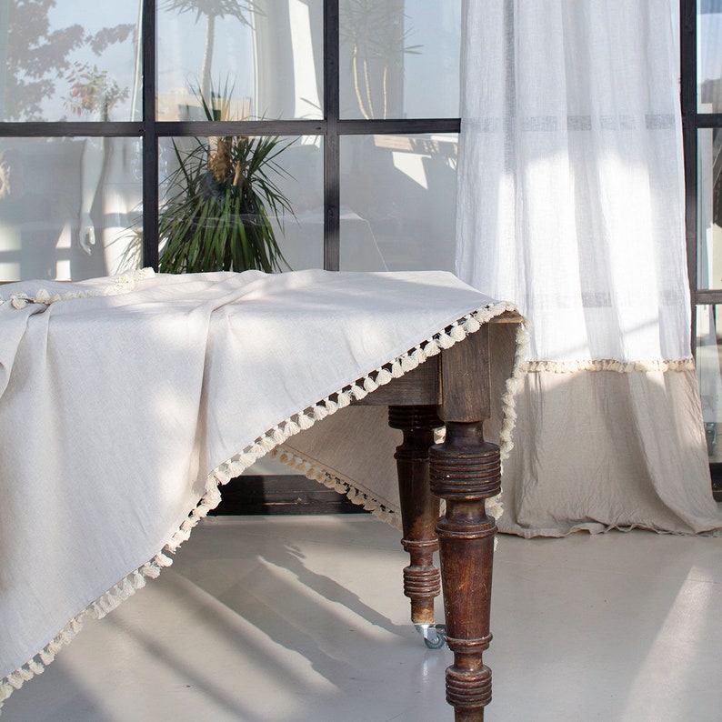 Tassel tablecloth Linen tablecloth with tassel fringe | Etsy