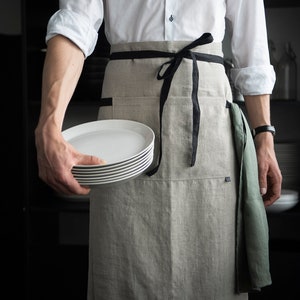 Long Linen Waist Apron Various Colors, Handmade Linen Apron With Pocket ...