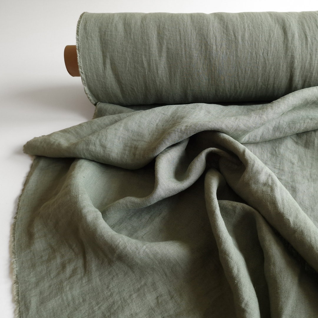 Moss Green Linen Fabric by the Yard, Pure Linen Fabric for Clothing ...