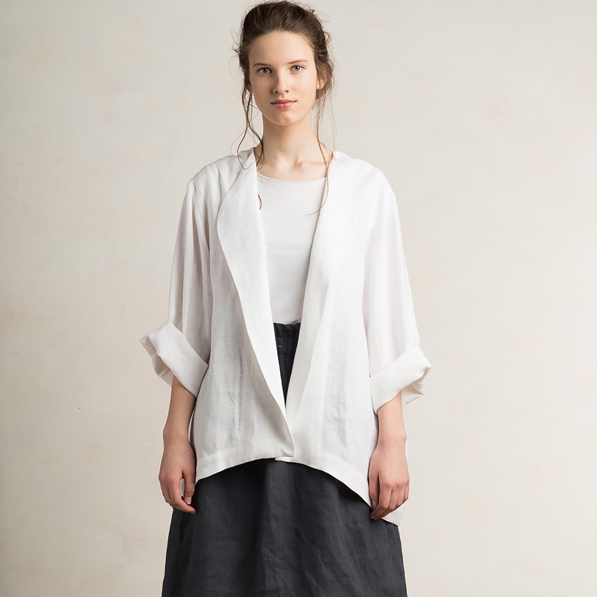 White Linen Jacket, Casual Linen Jackets for Women, Cardigan, Blazer ...