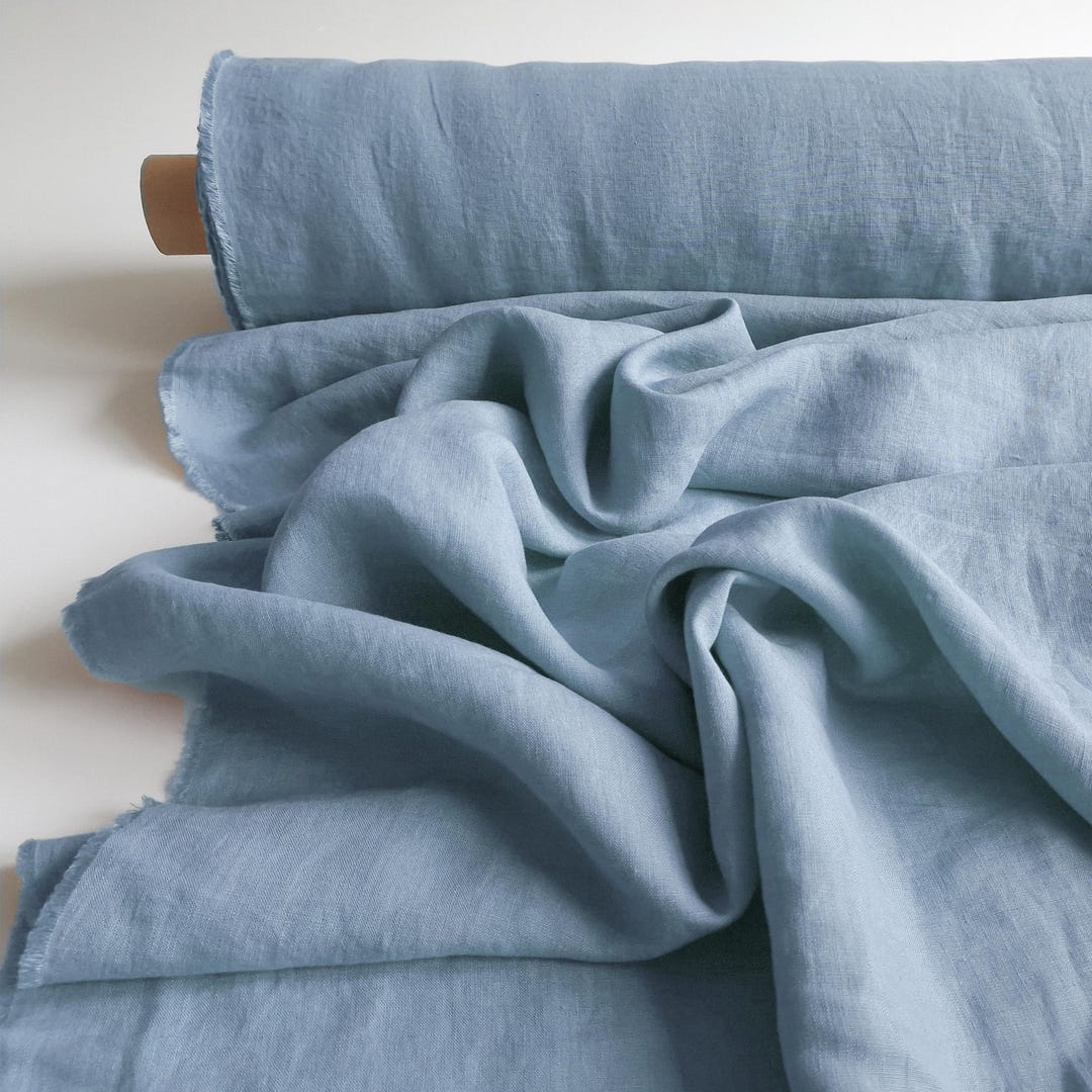 Pale Blue Linen Fabric by the Yard, Pure Flax Fabrics for Dress ...