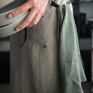 Long Linen Waist Apron Various Colors, Handmade Linen Apron With Pocket ...