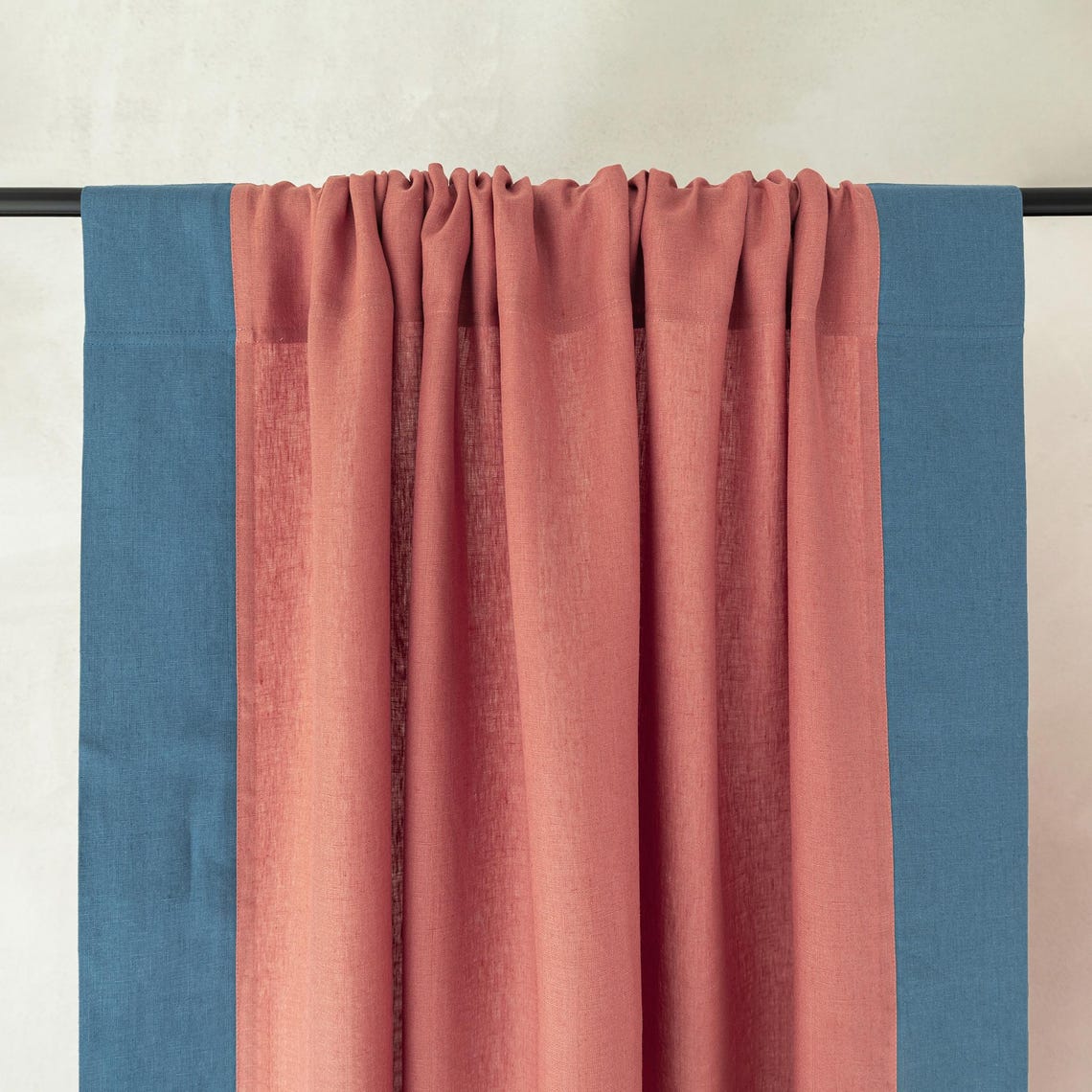 Linen Curtains With Contrast Border Trim, Privacy or Blackout Drapes ...