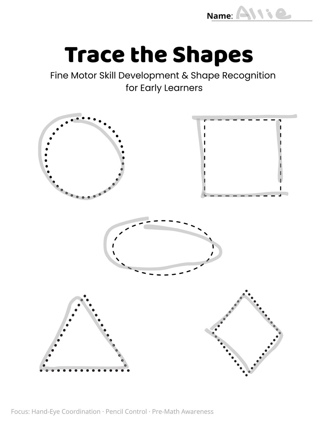 Trace the Shapes Worksheet • Shape Tracing for Preschool - Etsy