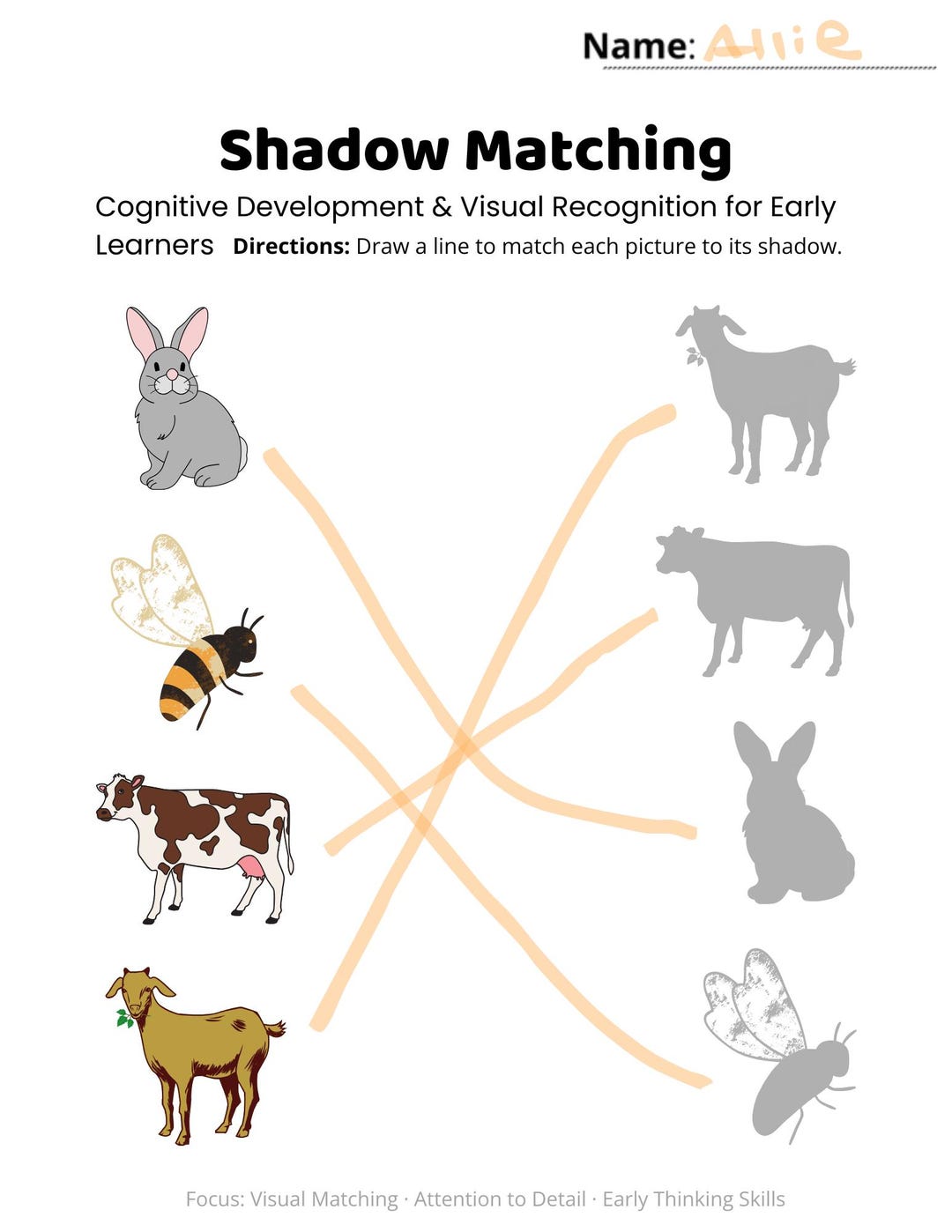 Farm Animal Shadow Matching Worksheet | Preschool Printable | Toddler ...
