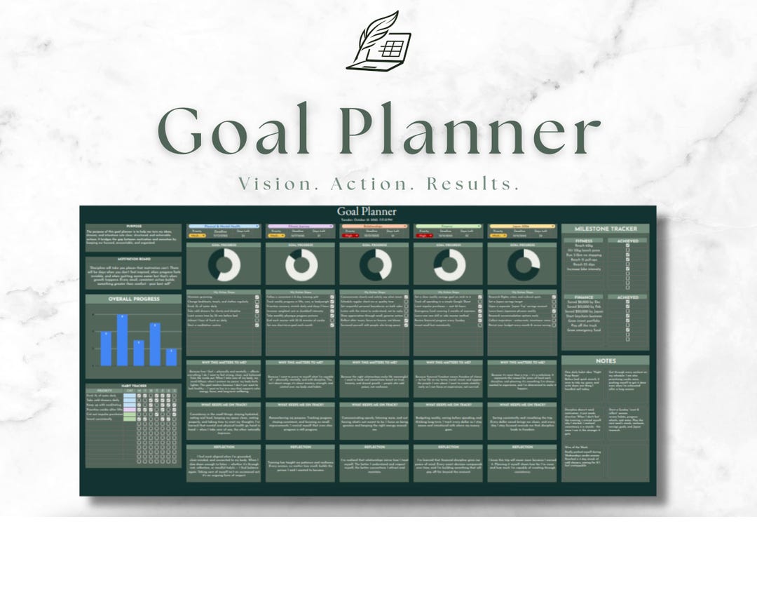 Goal Planner Spreadsheet - Annual Goals, Habit Tracker, Productivity ...