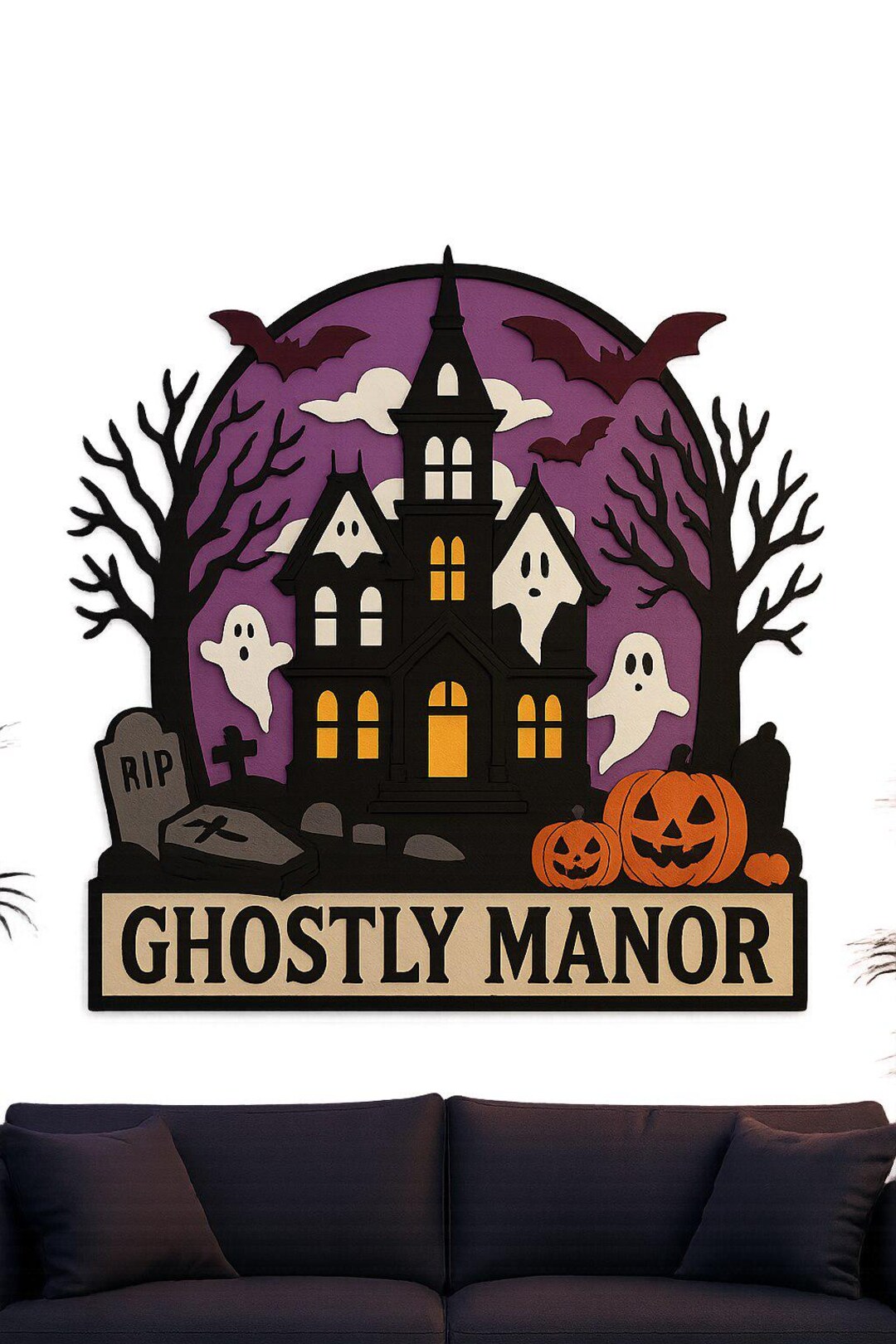 Custom Name Ghostly Manor Wooden Sign - Personalized Halloween Wall ...