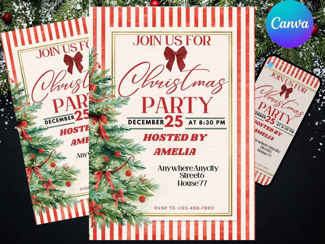 Editable Christmas Party Invitation, Holiday Gathering Invite (digital ...