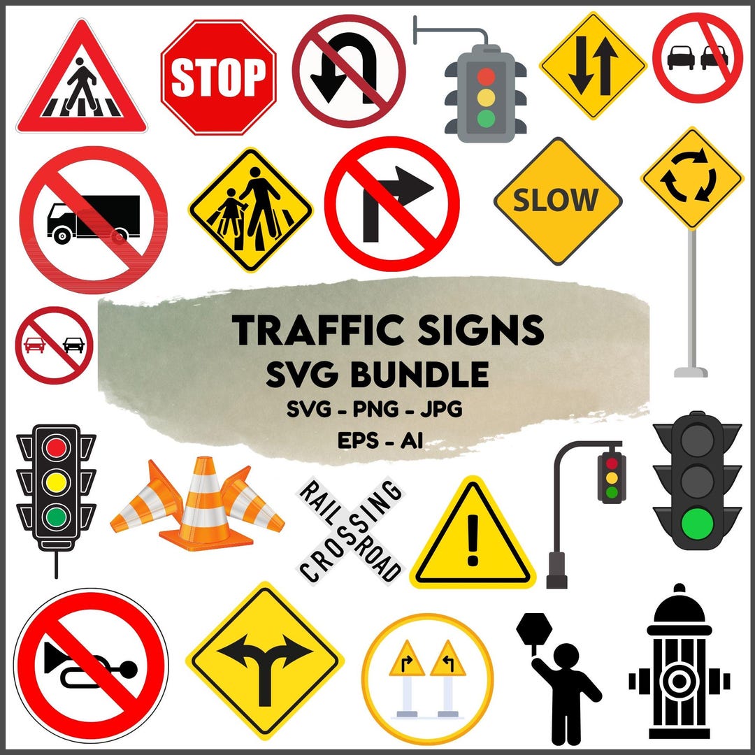 Traffic Signs SVG Clipart | Road Symbols for Cricut (digital Download ...