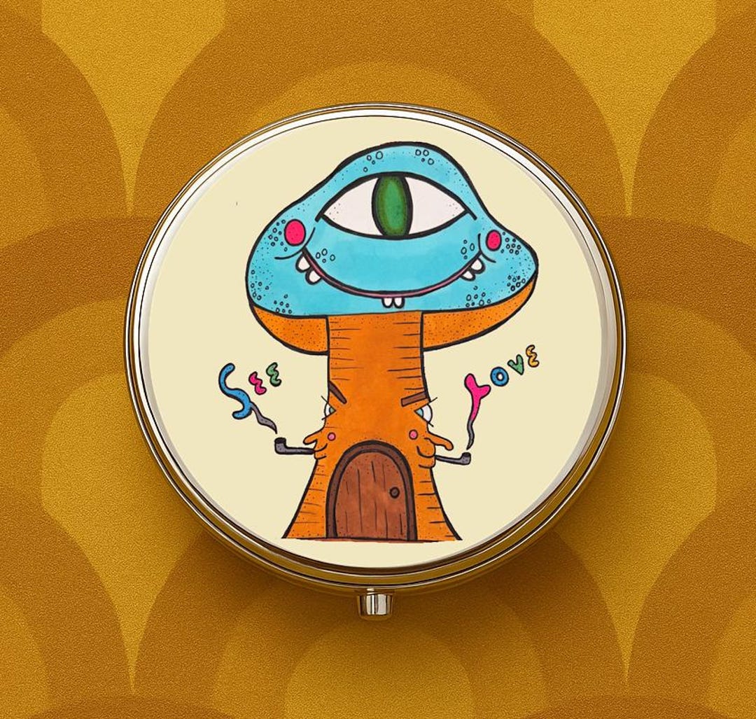 Psychedelic Mushroom House Pill Box Case | Pillbox Trinket Vitamin ...