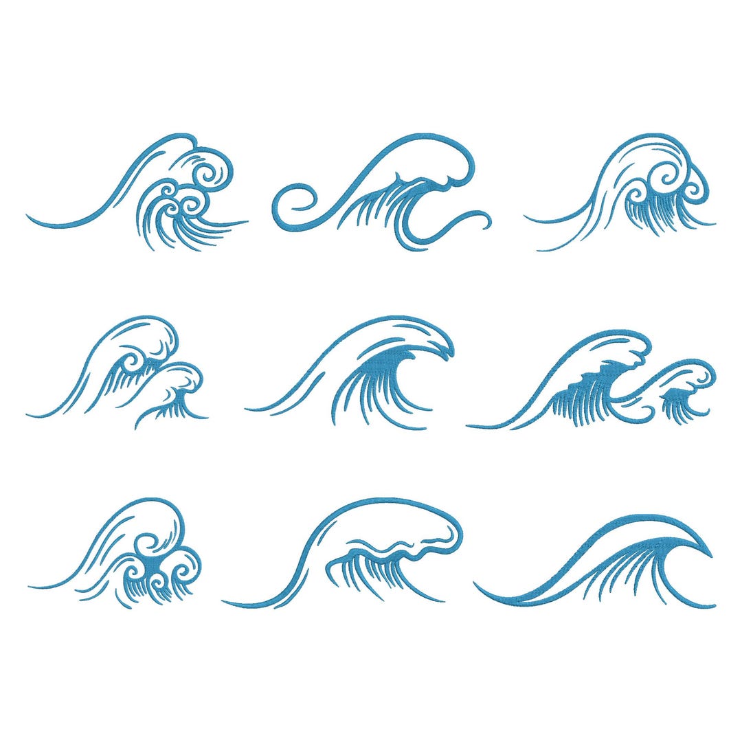 Ocean Wave Clipart File, Detailed Surf Wave Blue Water Line Art Sea ...