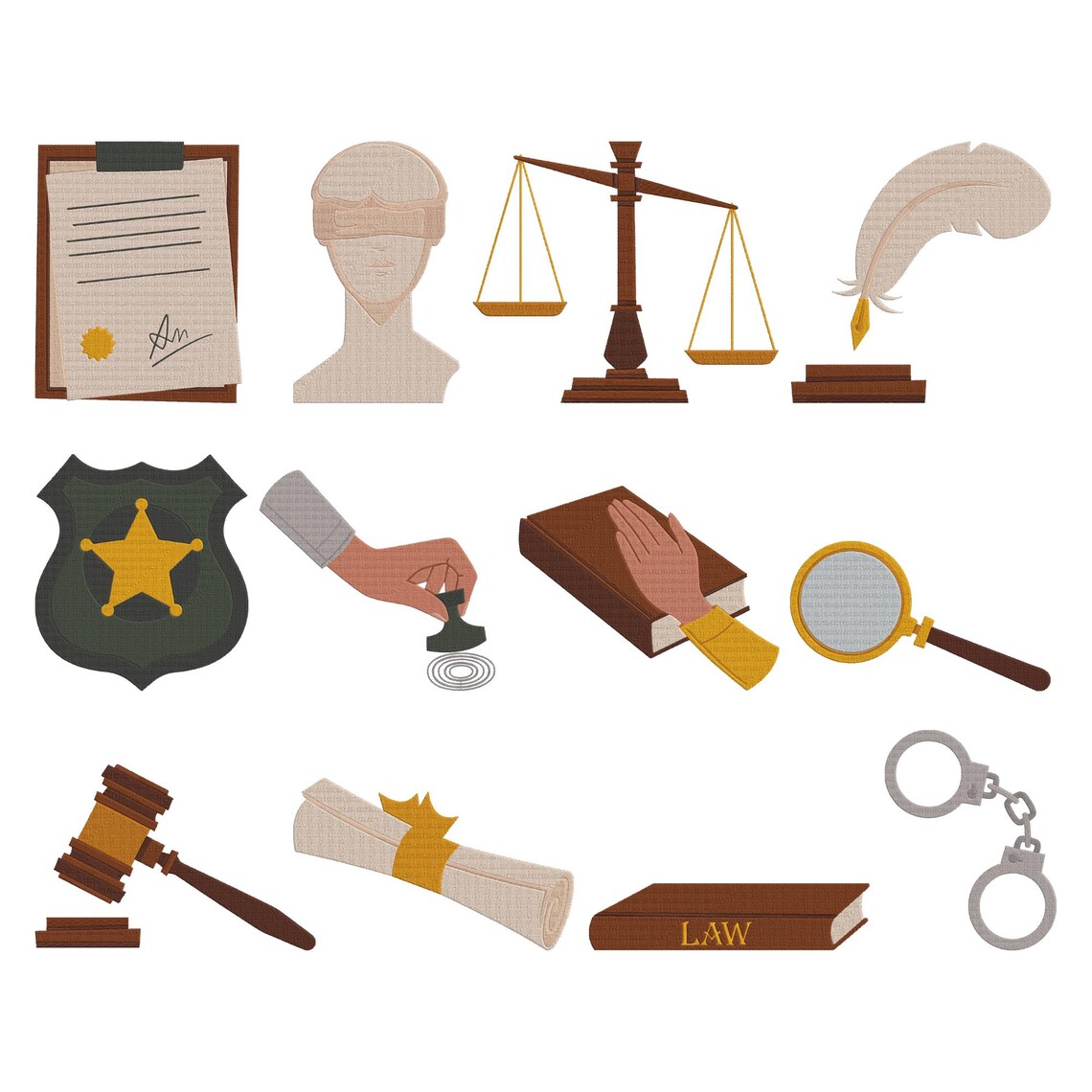 Law Justice Symbols Embroidery Design, Legal Symbols Machine Embroidery ...
