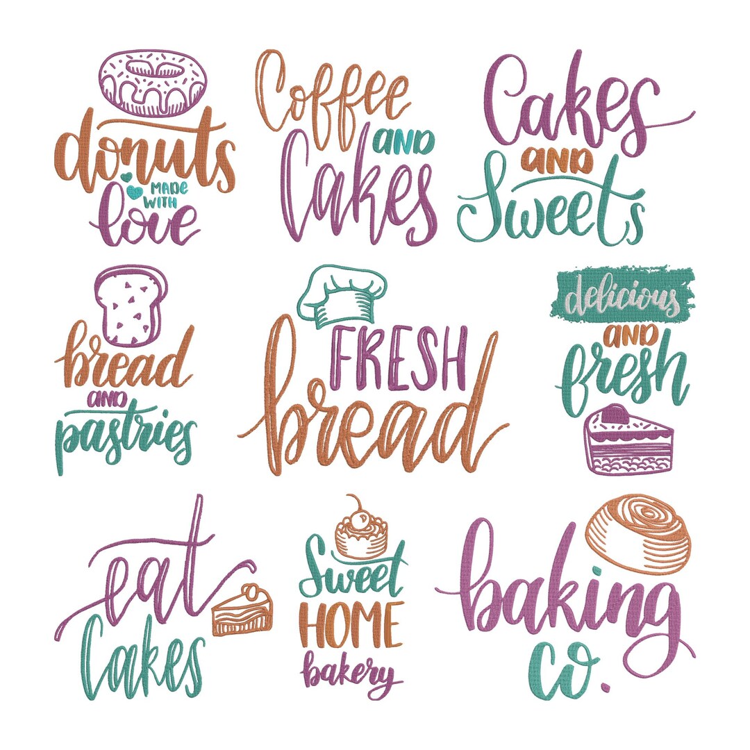 Bakery Quote Cake Embroidery Design, Baking Coffee Cake Typography ...