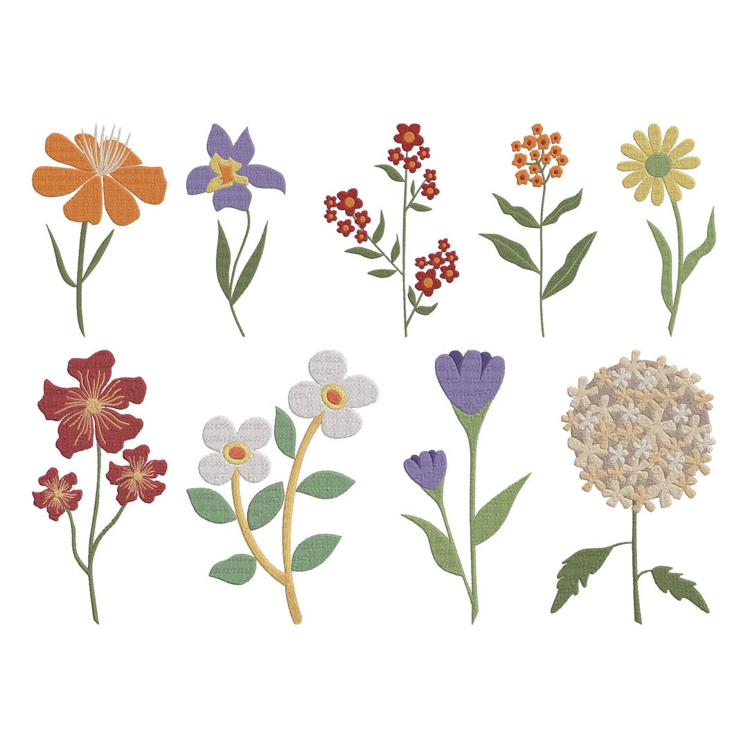Wildflower Embroidery Design, Wildflower Machine Embroidery File, 9 ...
