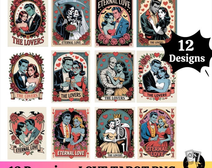 The Lovers & Ethernal Love Tarot Card Art: 12-design Bundle, Retro ...
