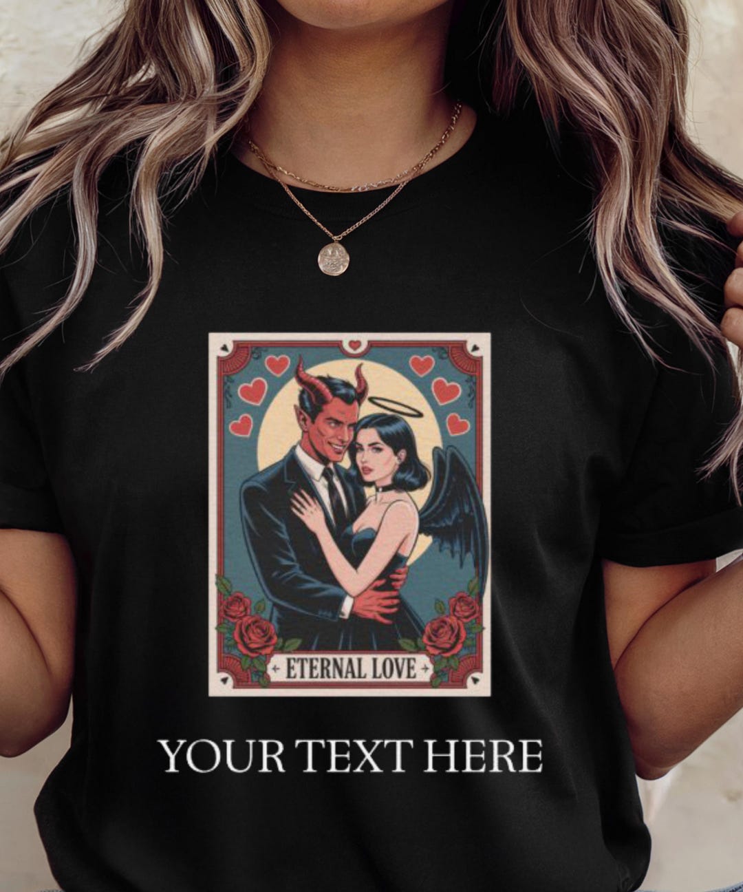 Personalized Romantic Devil Angel Graphic Tee: Unisex Heavy Cotton ...