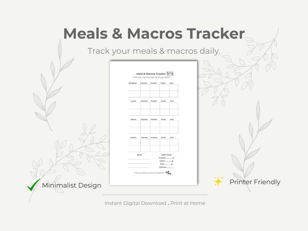 Meal & Macros Tracker: Printable Daily Food Log (PDF Download) - Etsy