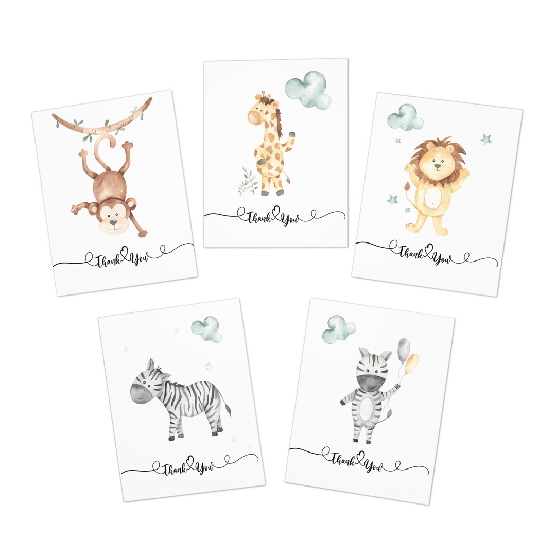 Adorable Animal Greeting Cards Set of 5, Cute Card Set, Hand ...