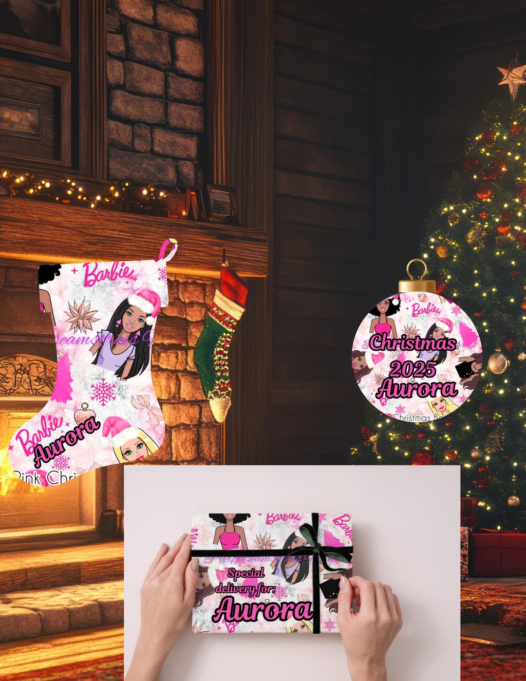 Barbie Christmas Stocking Set Png - Etsy