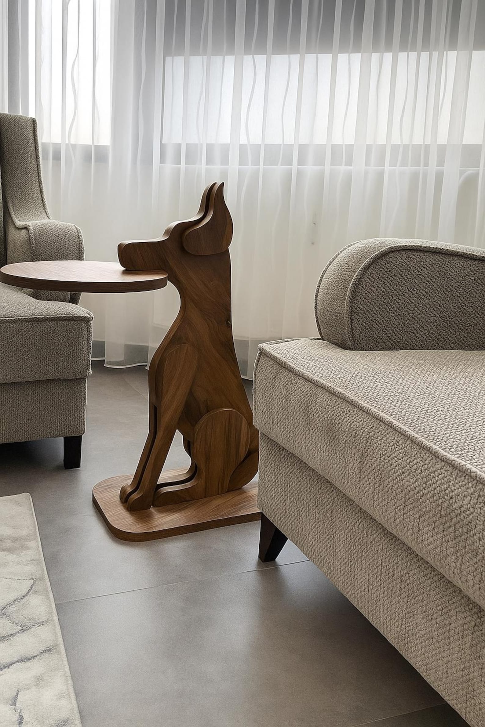Wooden Dog Design Side Table: Wood Coffee Table With Tray - Etsy
