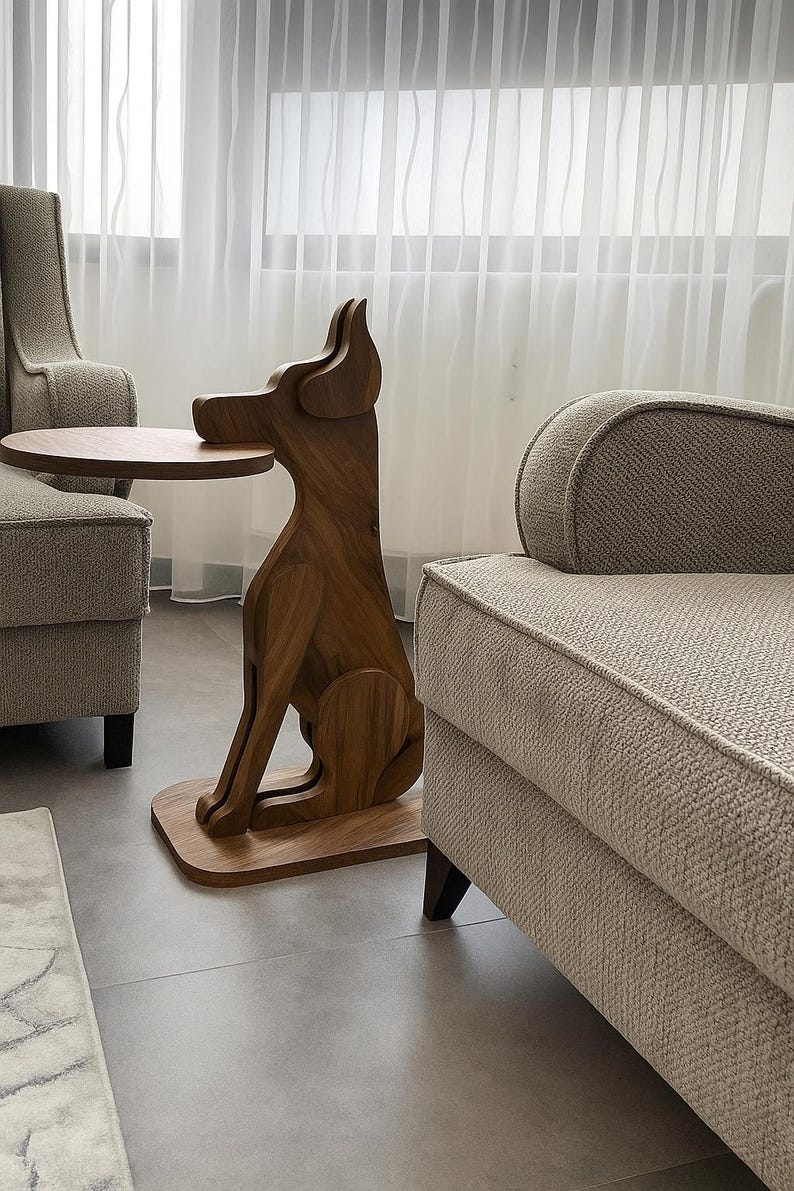 Wooden Dog Design Side Table: Wood Coffee Table With Tray - Etsy
