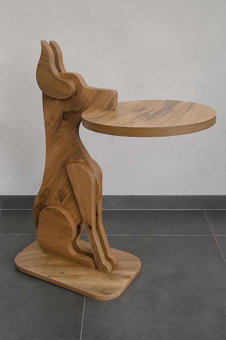 Wooden Dog Design Side Table: Wood Coffee Table With Tray - Etsy