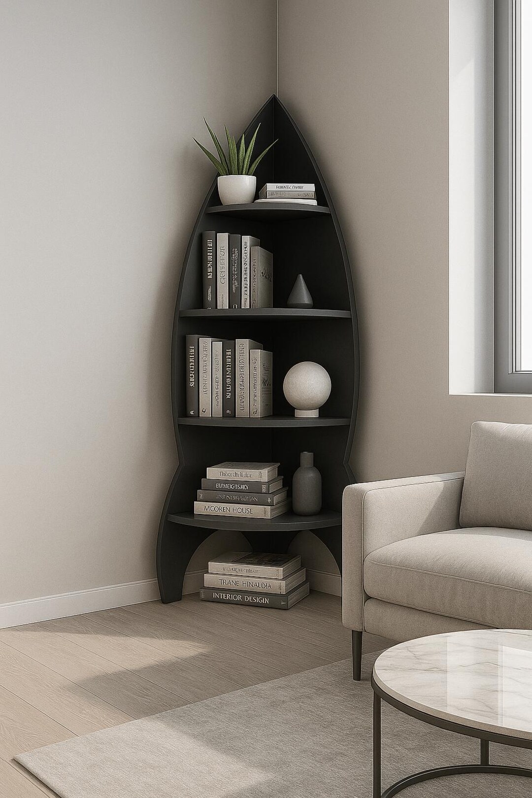 Tok-co Rocket Design Anthracite Wide Shelf Corner Bookcase With 4 ...