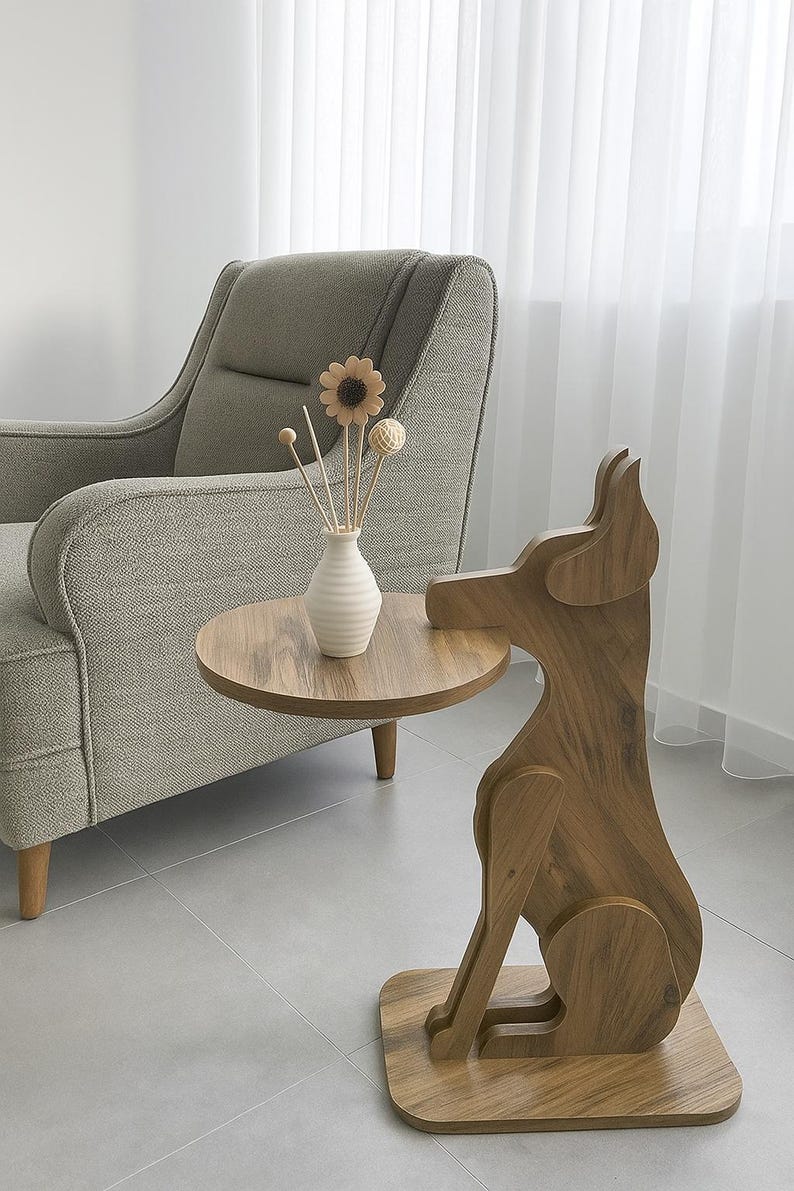 Wooden Dog Design Side Table: Wood Coffee Table With Tray - Etsy