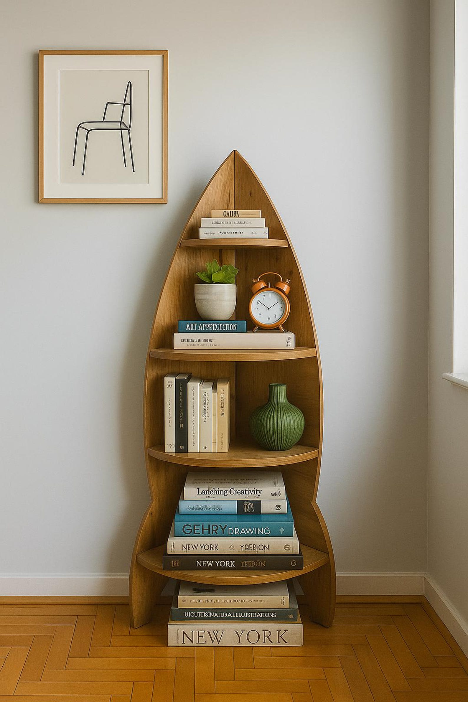 Tok-co Rocket Design Wooden Patterned Wide Shelf Corner Bookcase With 4 ...