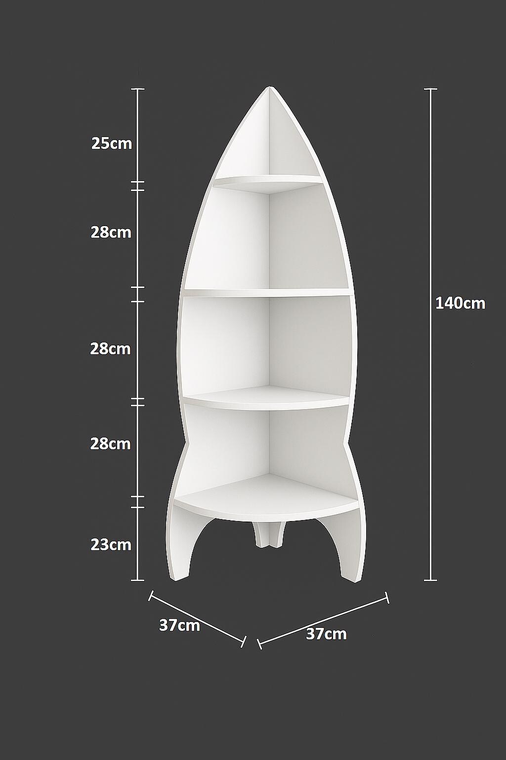 Tok-co Rocket Design White Wide Shelf Corner Bookcase With 4 Shelves ...